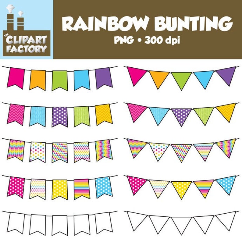 Clip Art: Rainbow Themed Bunting - 10 Fun Banners - Etsy