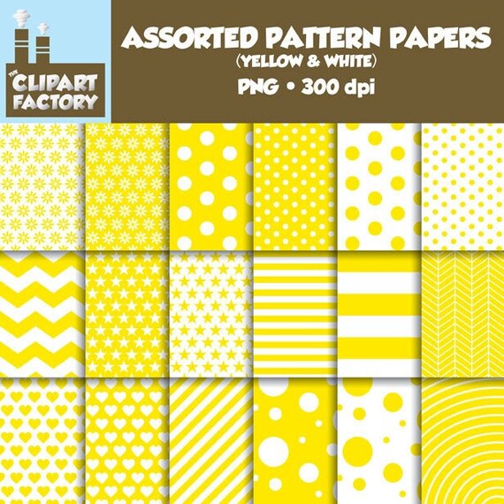Clip Art: Assorted Patterns-yellow & White 18 Digital Papers | Etsy