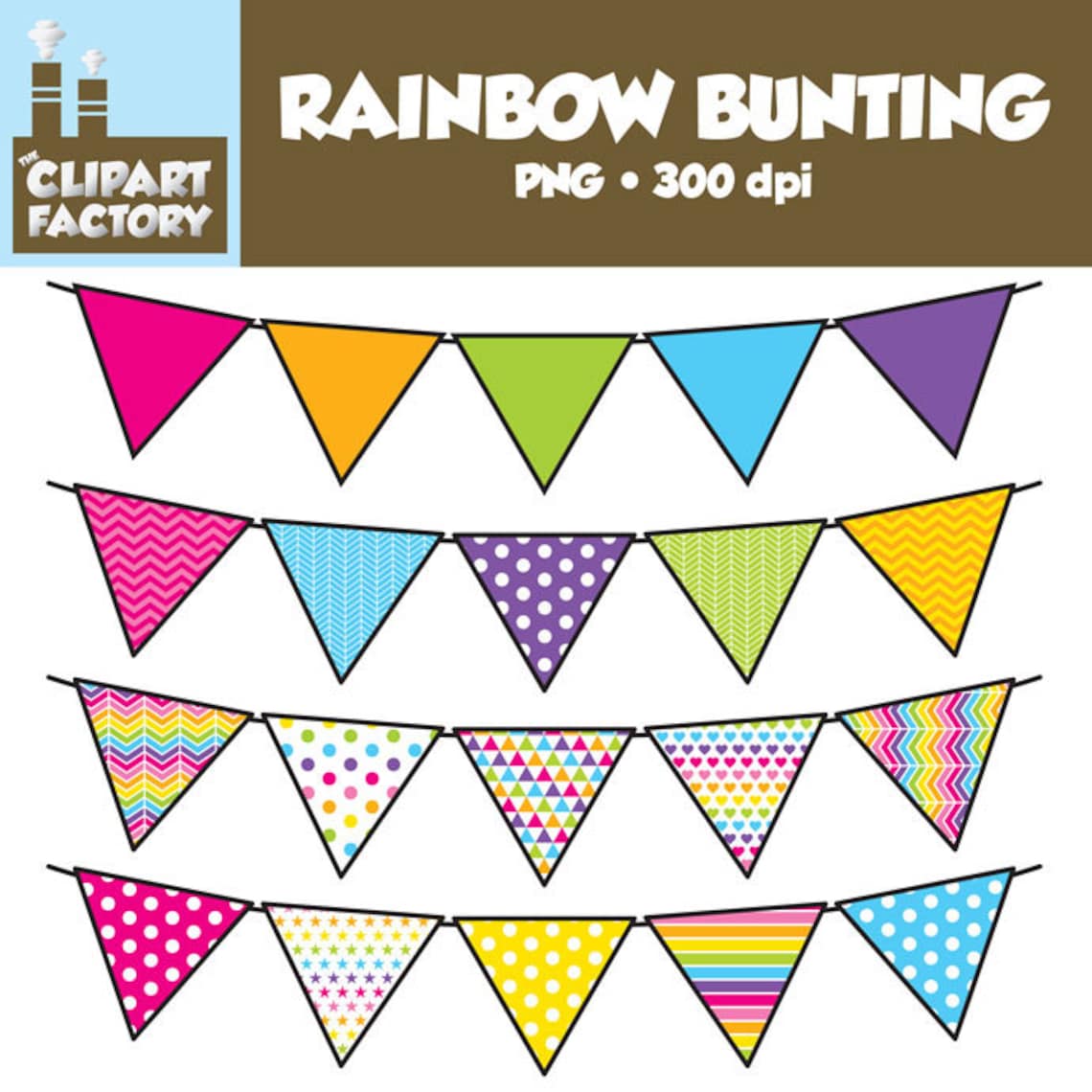 Clip Art: Rainbow Themed Bunting - 10 Fun Banners - Etsy