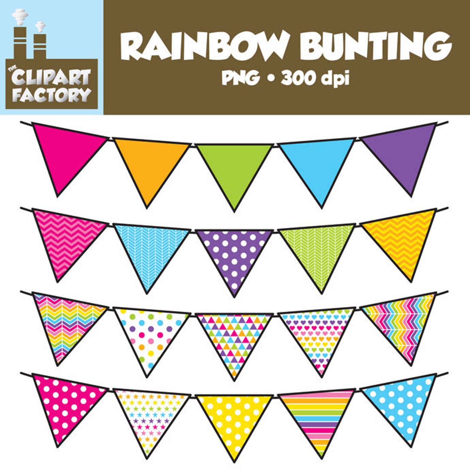 Clip Art: Rainbow Themed Bunting - 10 Fun Banners - Etsy