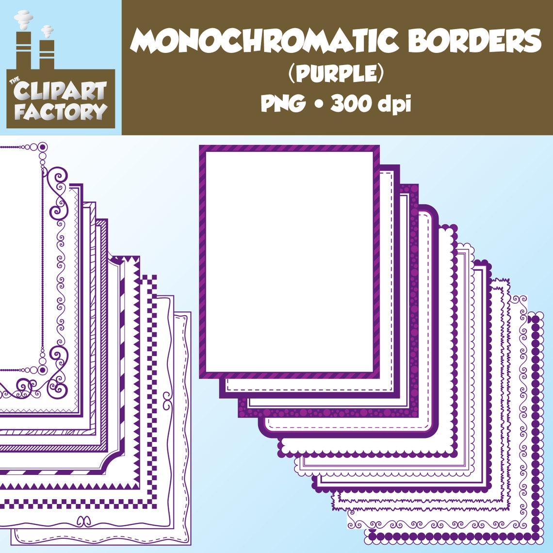 Clip Art: Monochromatic Digital Borders-purple - 20 Borders - Etsy