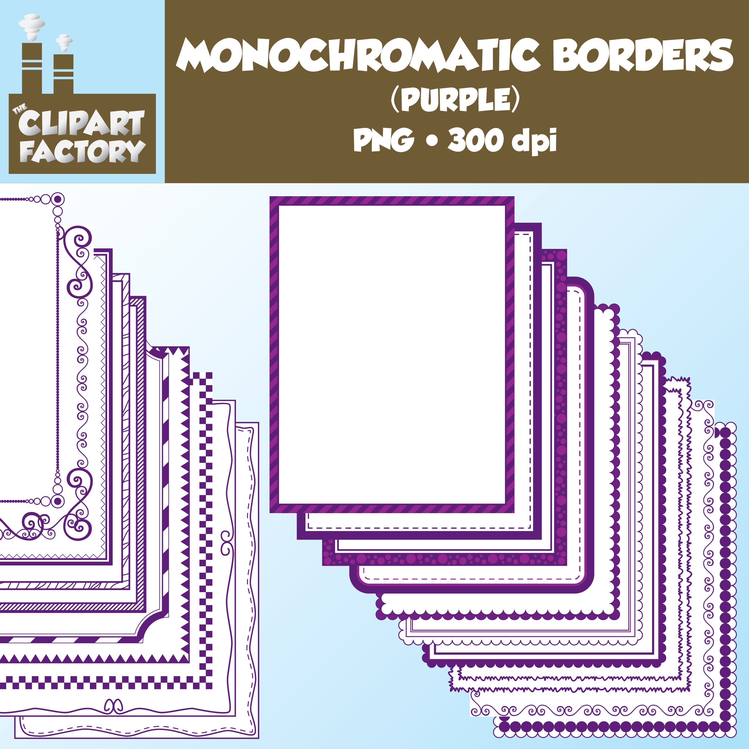 Clip Art: Monochromatic Digital Borders-purple - 20 Borders - Etsy