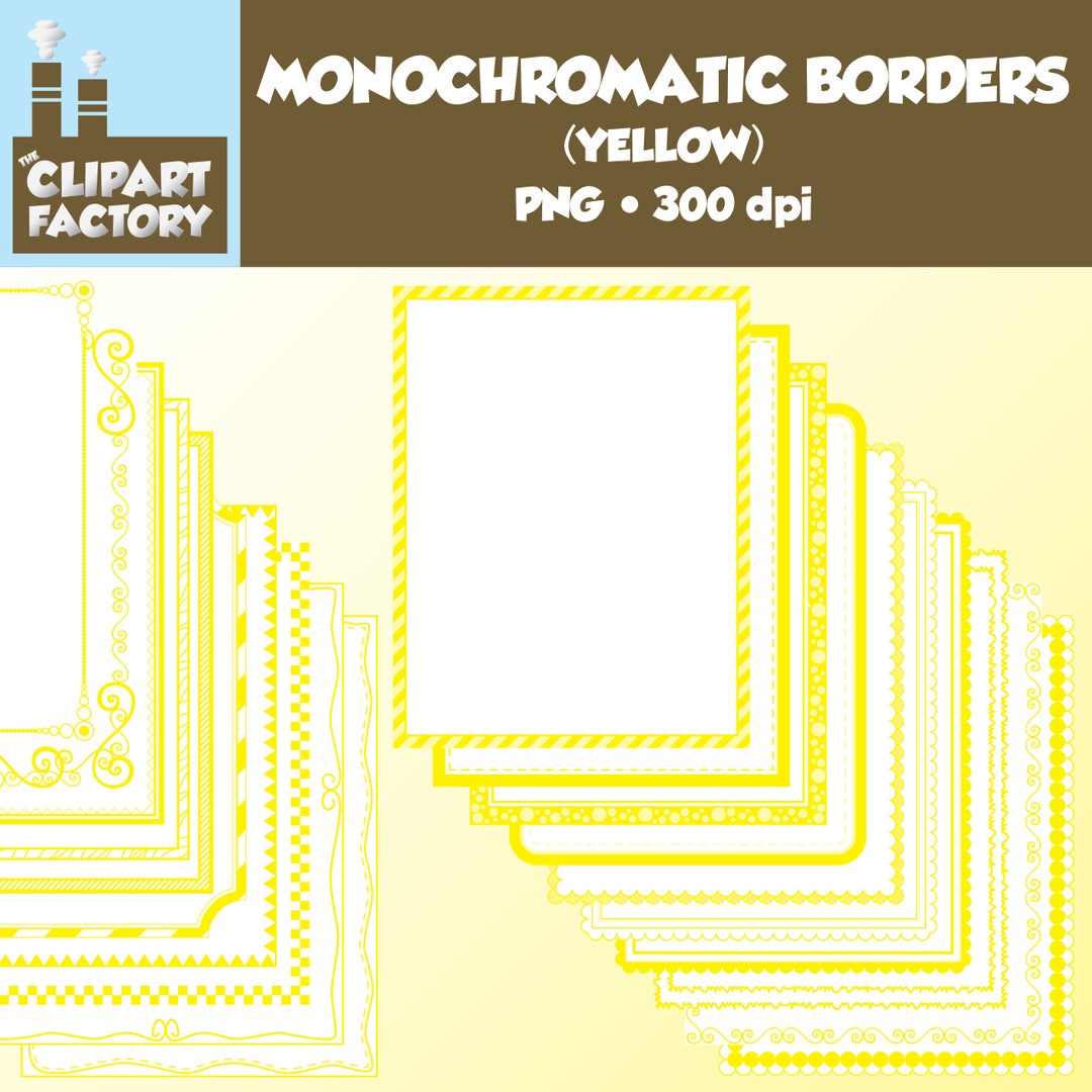 Clip Art: Monochromatic Digital Borders-yellow - 20 Borders - Etsy