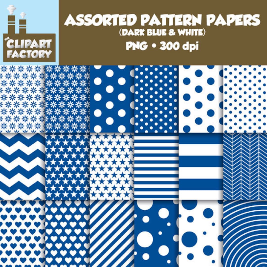 Clip Art: Assorted Patterns-dark Blue & White - 18 Digital Papers - Etsy