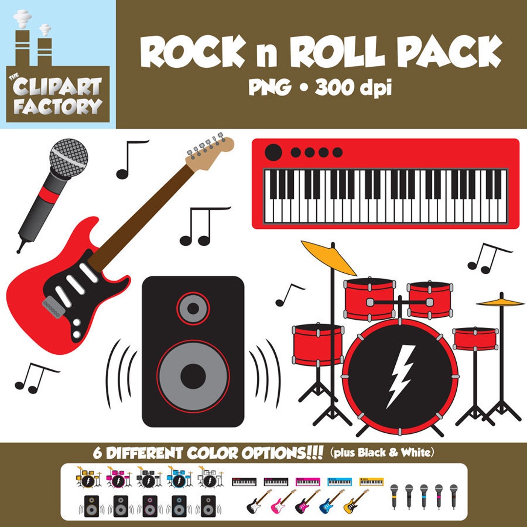 Clip Art: Rock N Roll Fun - Misc Guitars, Drums, Speakers, Keyboards ...