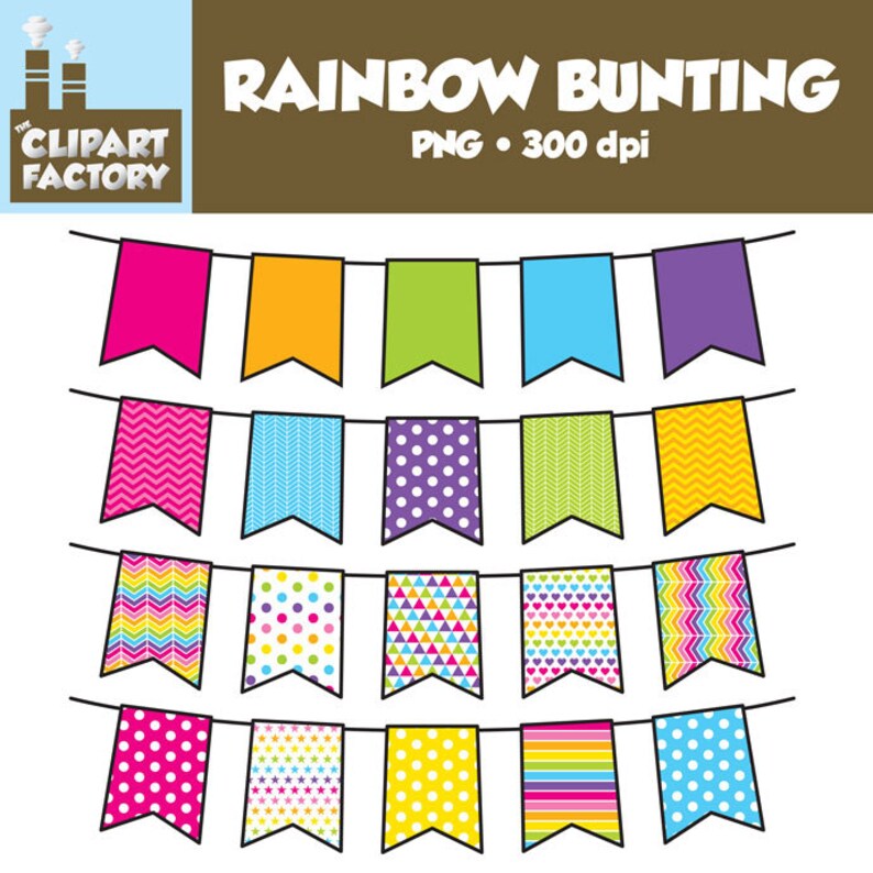 Clip Art: Rainbow Themed Bunting - 10 Fun Banners - Etsy