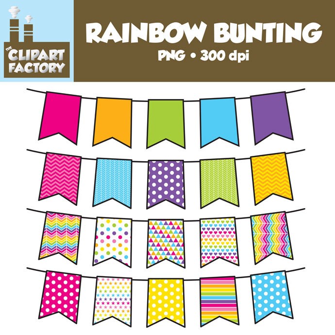 Clip Art: Rainbow Themed Bunting 10 Fun Banners - Etsy