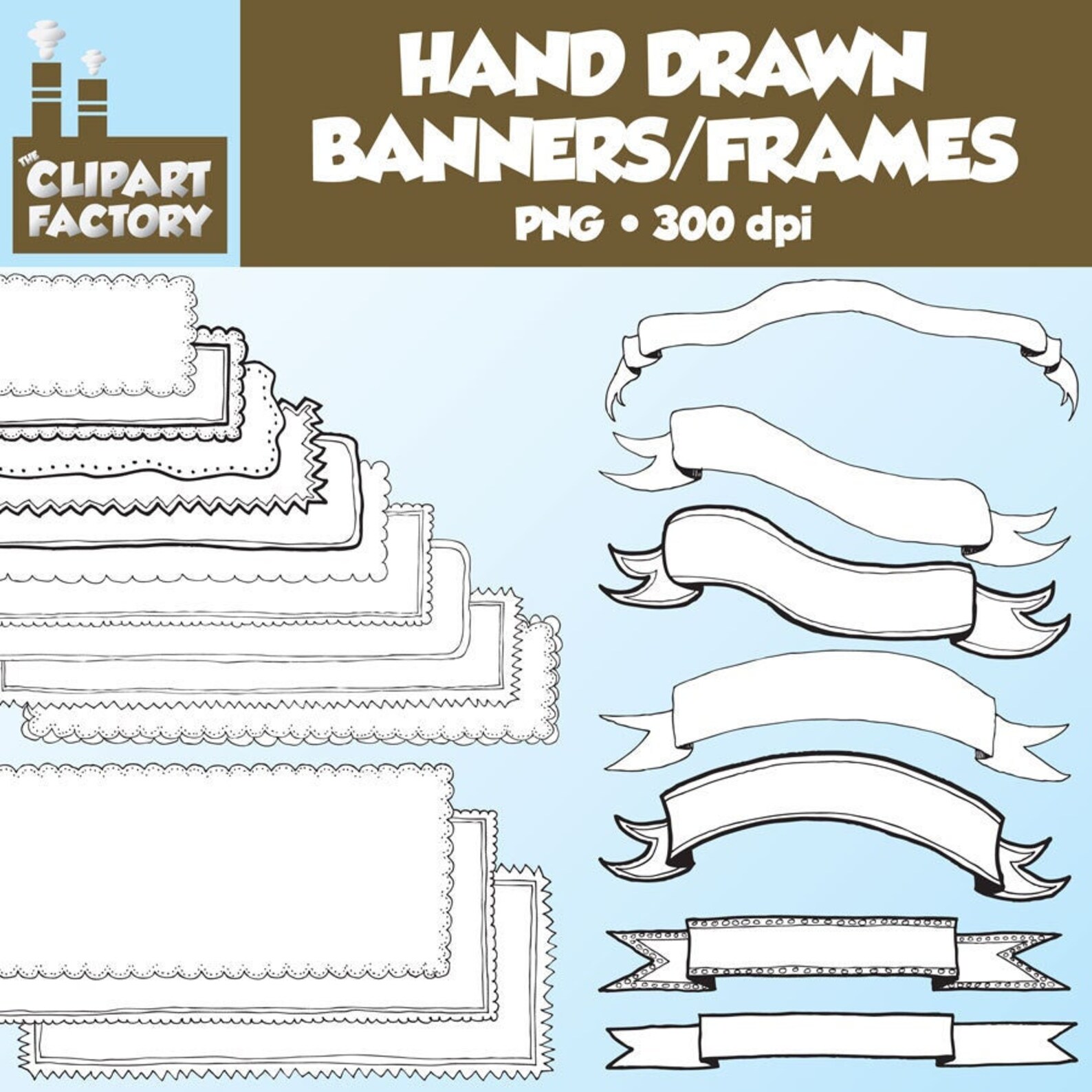 Clip Art: Hand Drawn Banners, Frames, Borders, Headers - 20 Fun ...