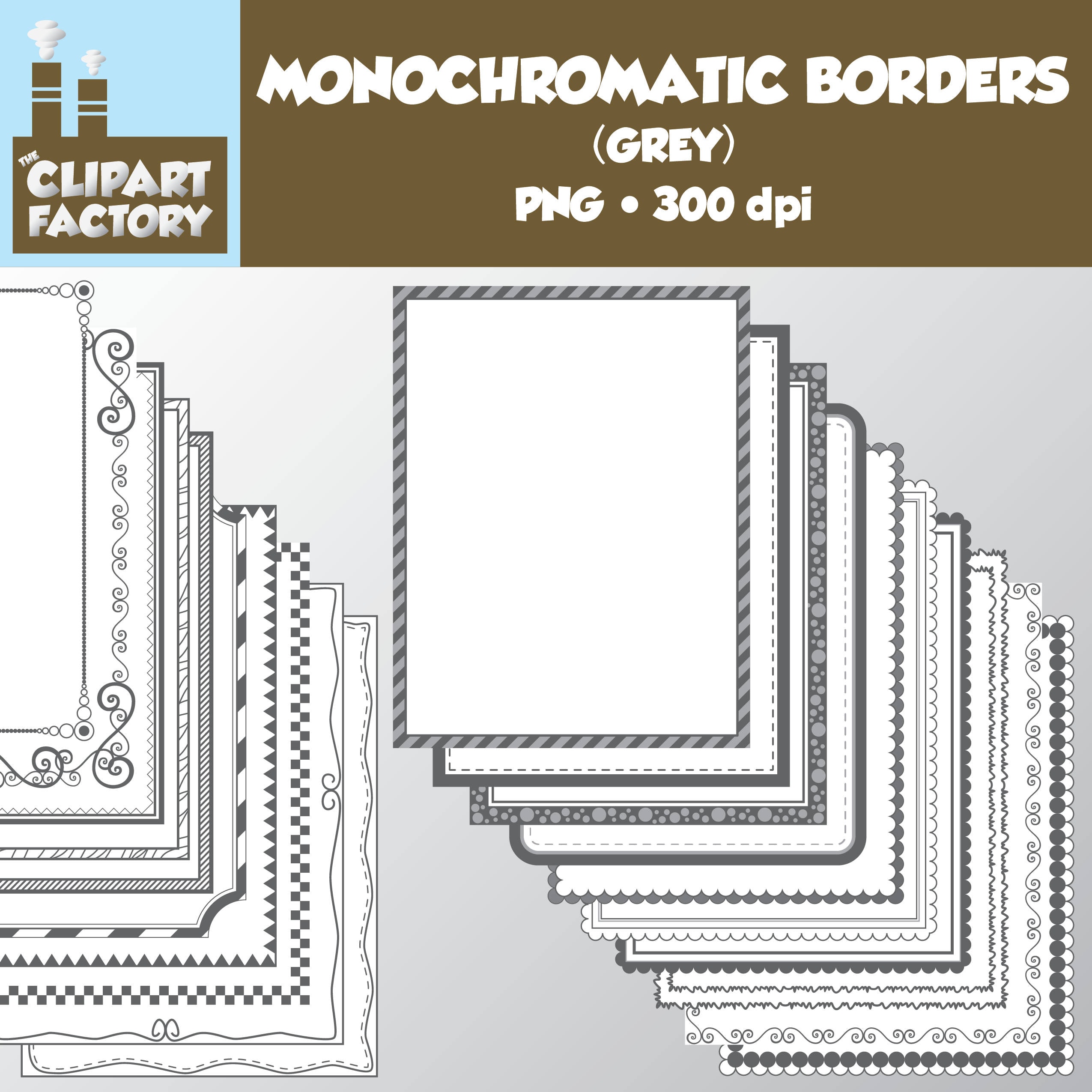 Clip Art: Monochromatic Digital Borders-grey - 20 Borders - Etsy