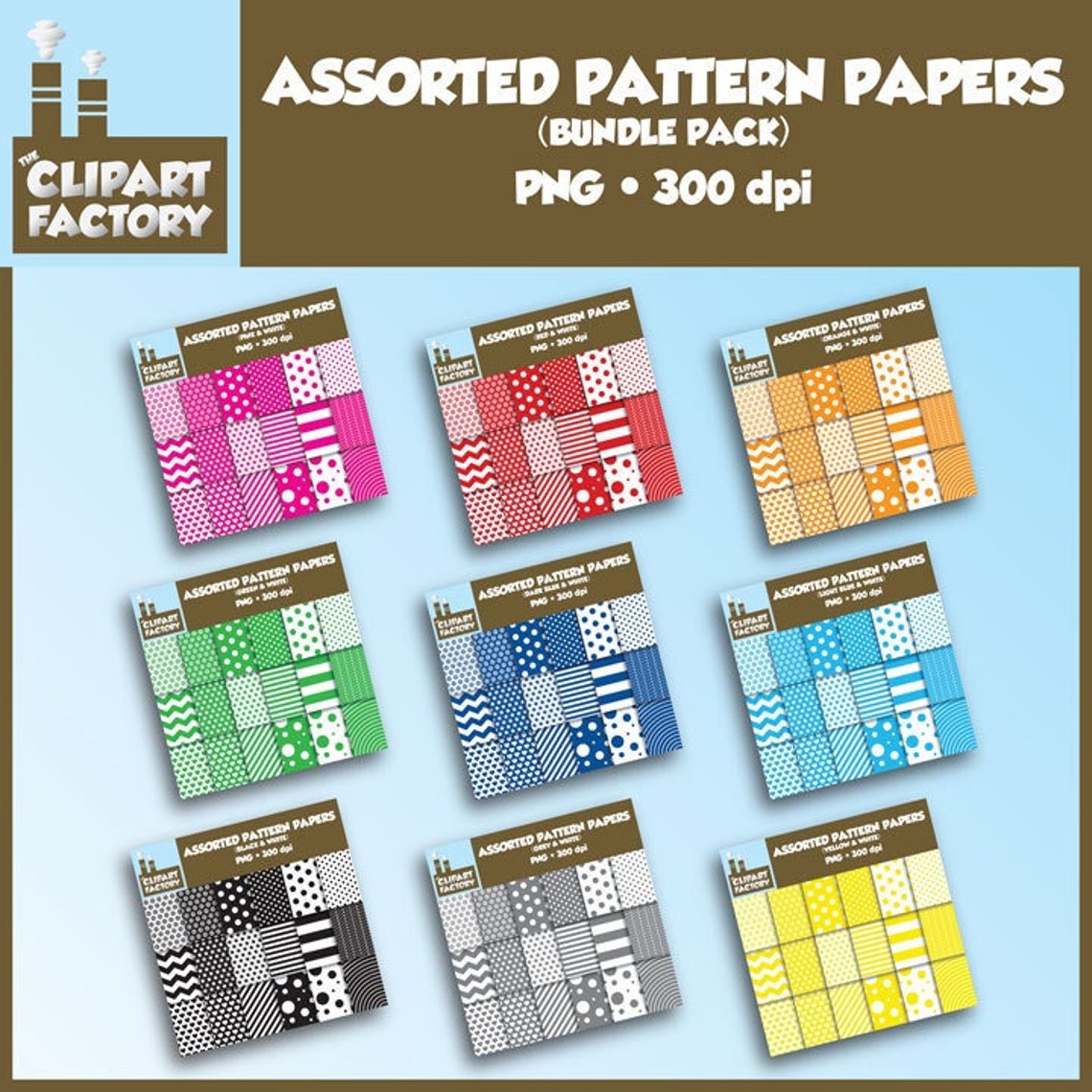 Clip Art: Assorted Pattern Paper Bundle-assorted Colors - 162 Digital ...