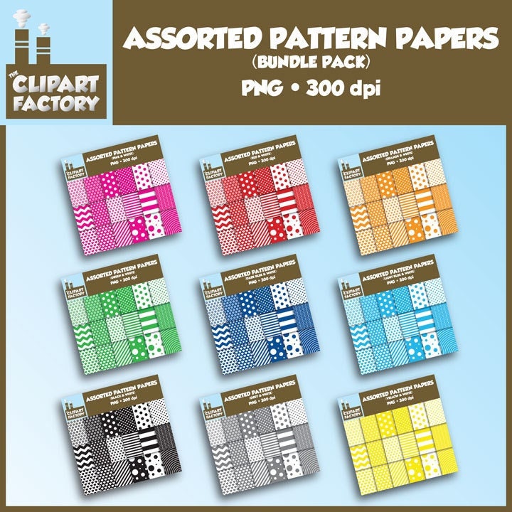 Clip Art: Assorted Pattern Paper Bundle-assorted Colors - 162 Digital ...