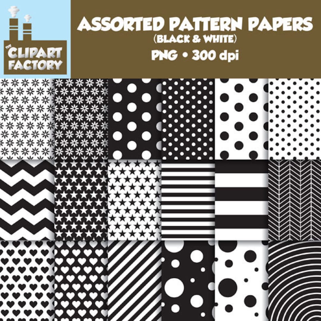 Clip Art: Assorted Patterns-black & White - 18 Digital Papers - Etsy