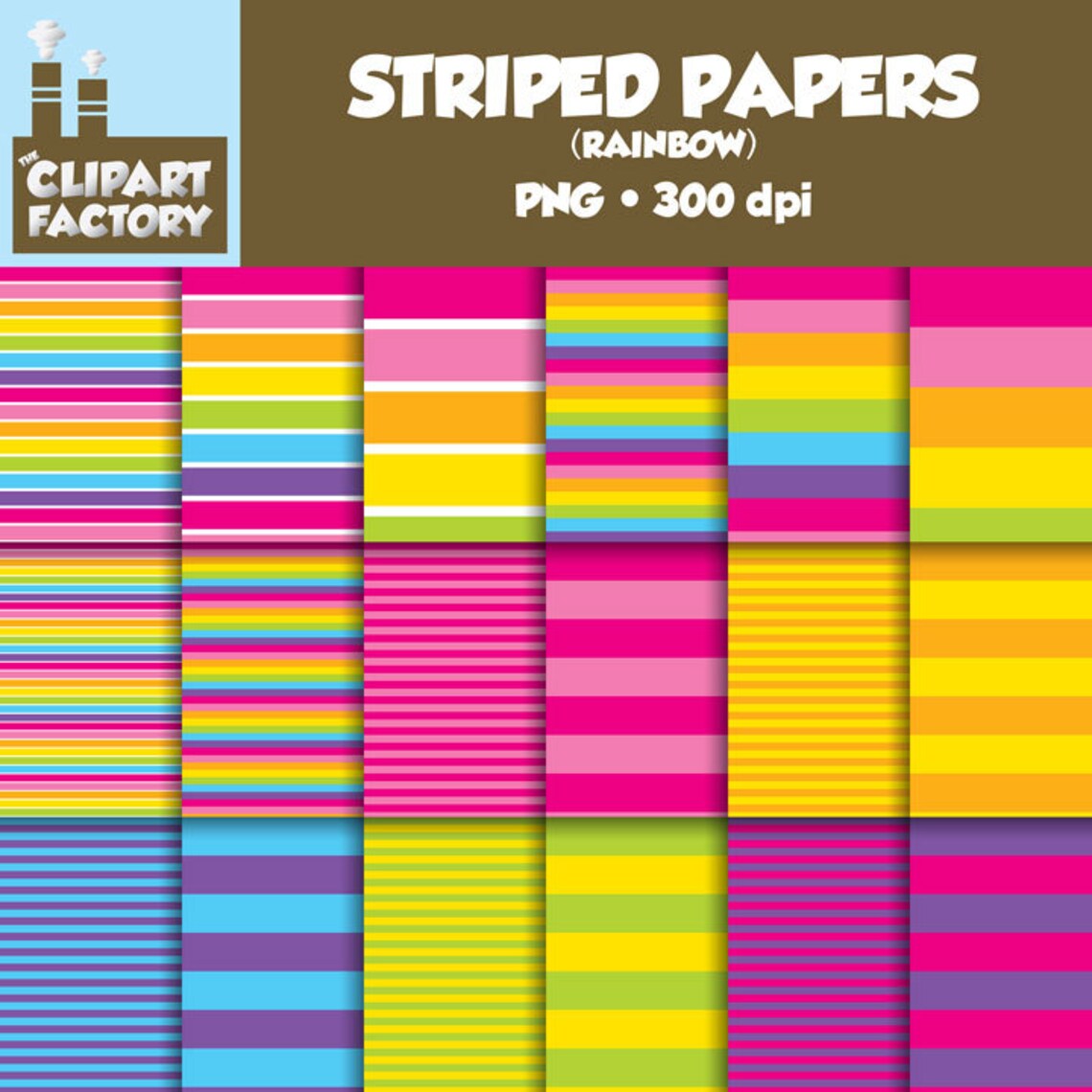 Clip Art: Fun Rainbow Striped Backgrounds - 18 Digital Papers - Etsy