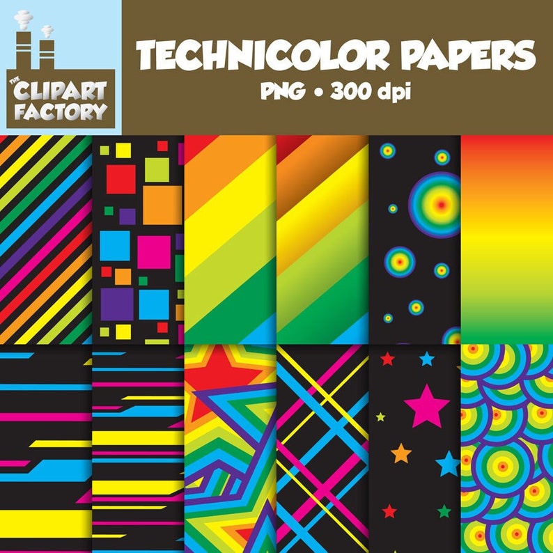 Clip Art: Technicolor Papers - 12 Digital Backgrounds - Etsy