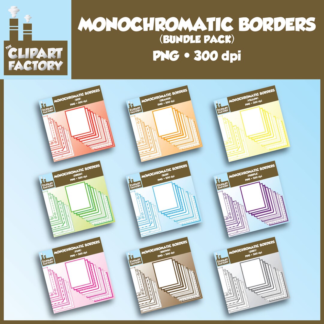 Clip Art: Monochromatic Border Bundle-assorted Colors - 180 Digital ...