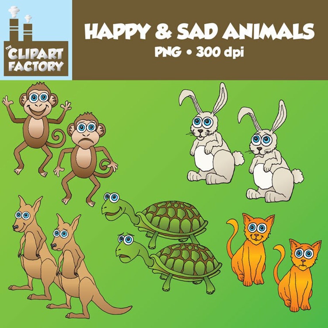 Clip Art: Happy and Sad Animals - Misc - Etsy