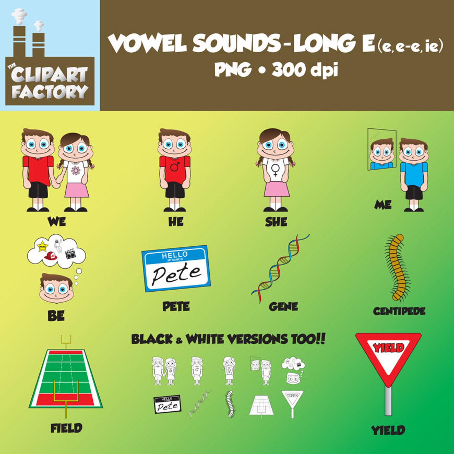 Clip Art:vowel Sounds Long E(e,e-e,ie)-images for Words W/ Long E Sound ...