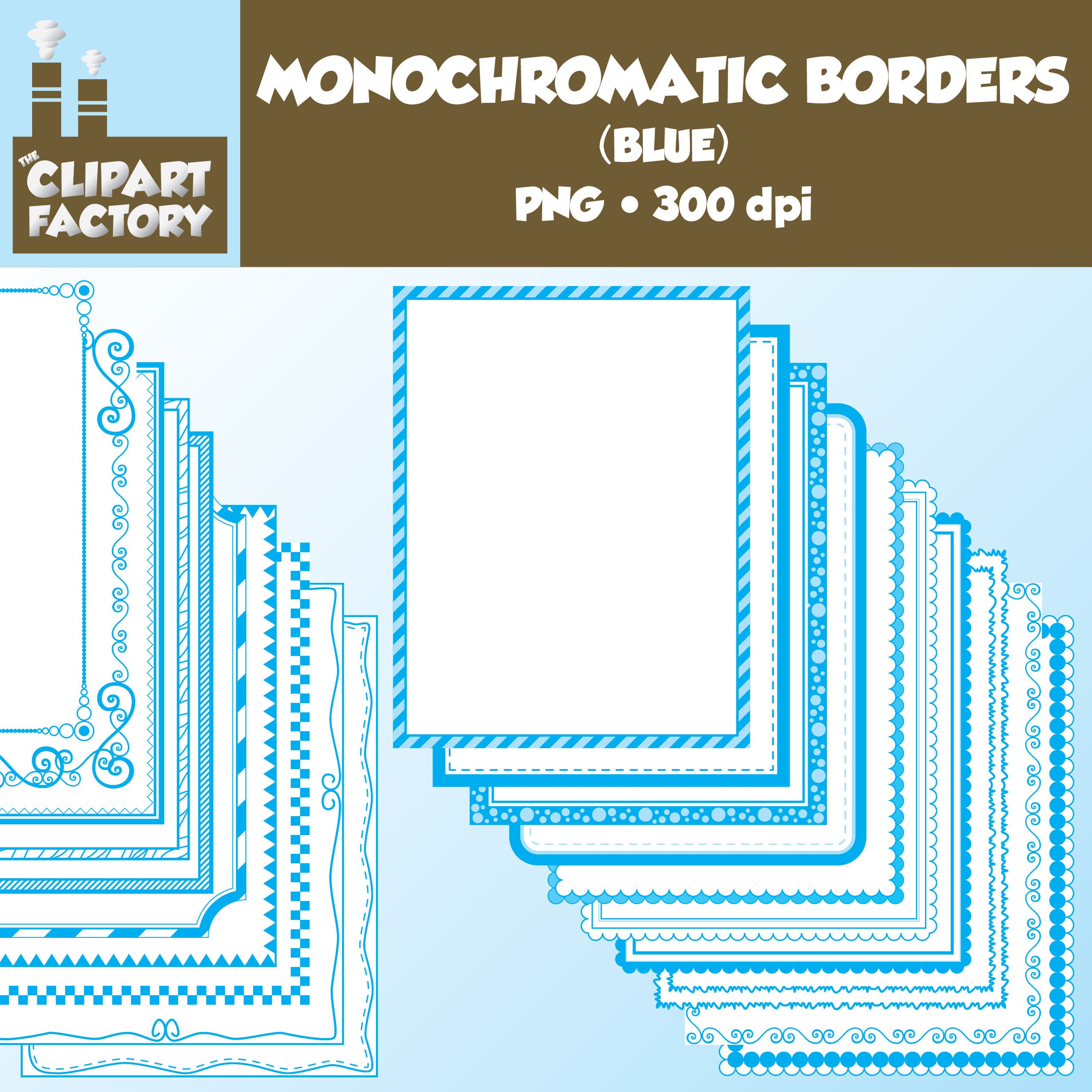 Clip Art: Monochromatic Digital Borders-blue - 20 Borders - Etsy