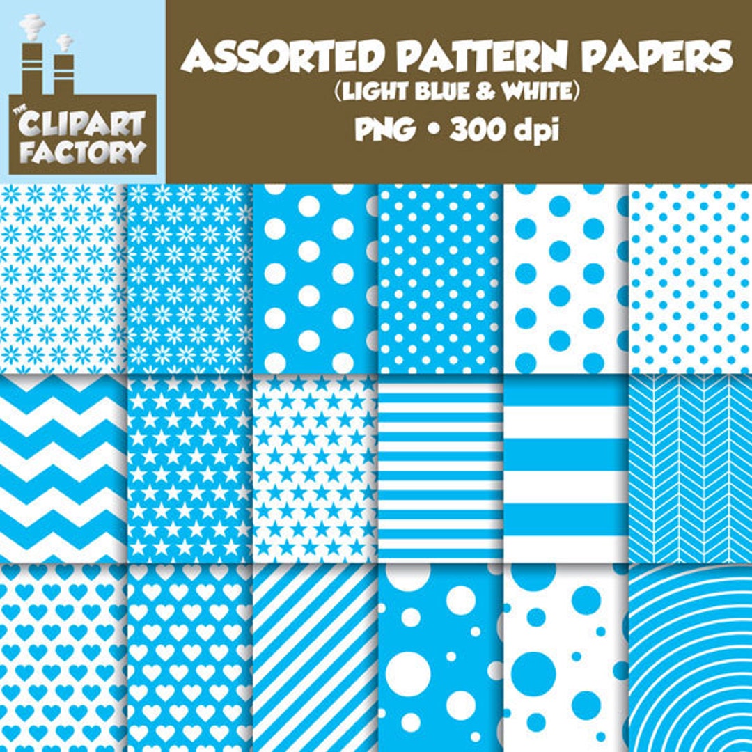 Clip Art: Assorted Patterns-light Blue & White - 18 Digital Papers - Etsy