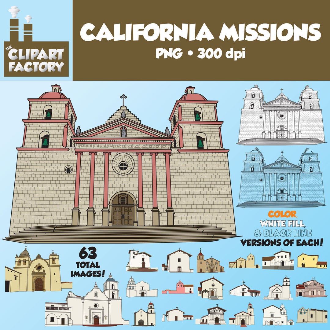 Clip Art: 21 California Missions - Etsy
