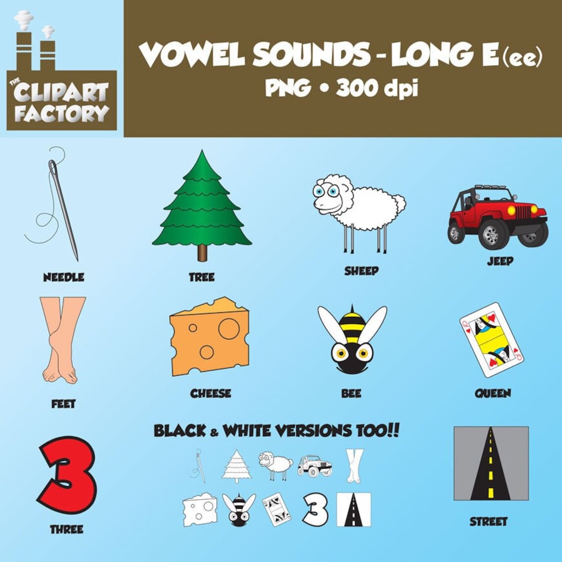 Clip Art: Vowel Sounds Long E(ee)-images for Words With Long E Sound ...