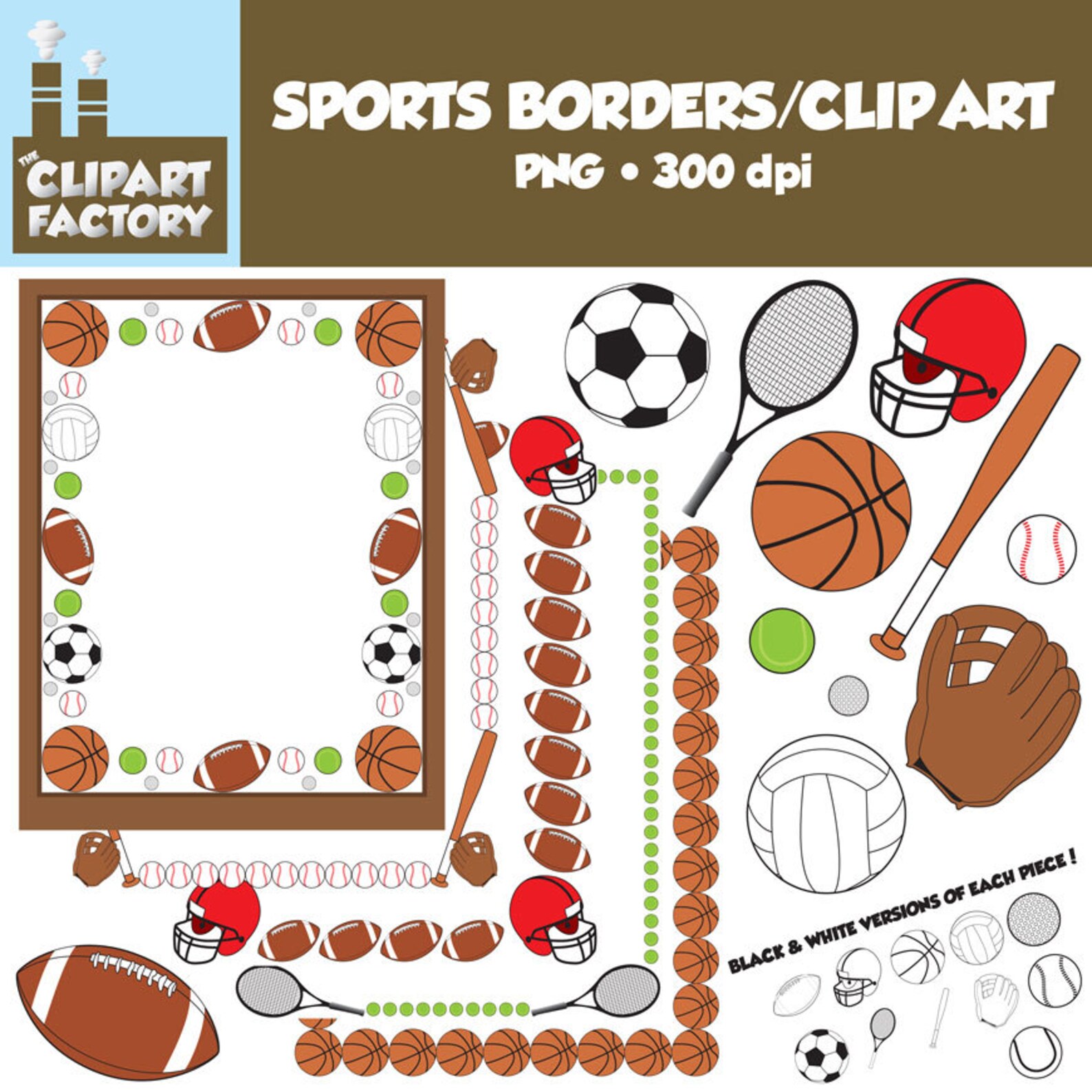 Clip Art: Sports Borders Clip Art Borders and assorted | Etsy