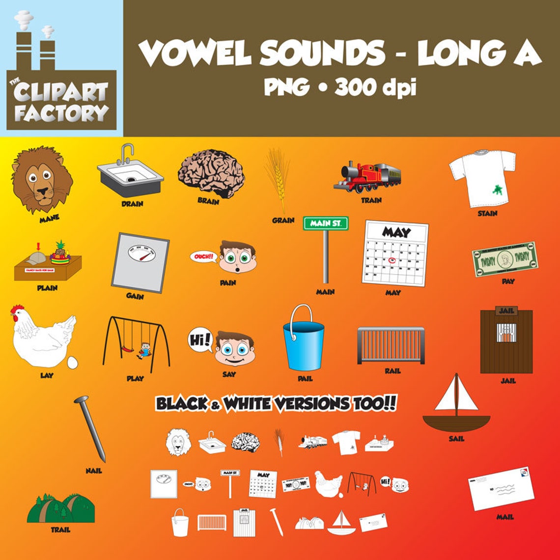 Clip Art: Vowel Sounds Long A-Images for words with long a | Etsy