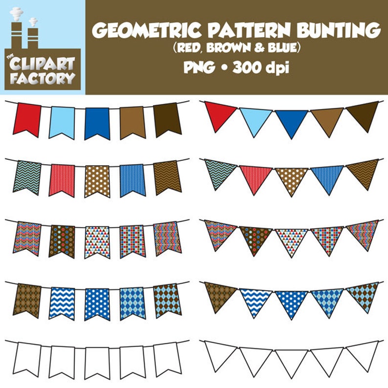 Clip Art: Geometric Pattern Bunting 10 Fun Red Blue Brown | Etsy