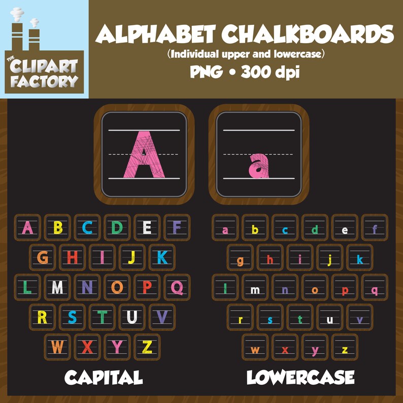 Clip Art: Alphabet Chalkboards - Individual Upper/lowercase - Colorful ...