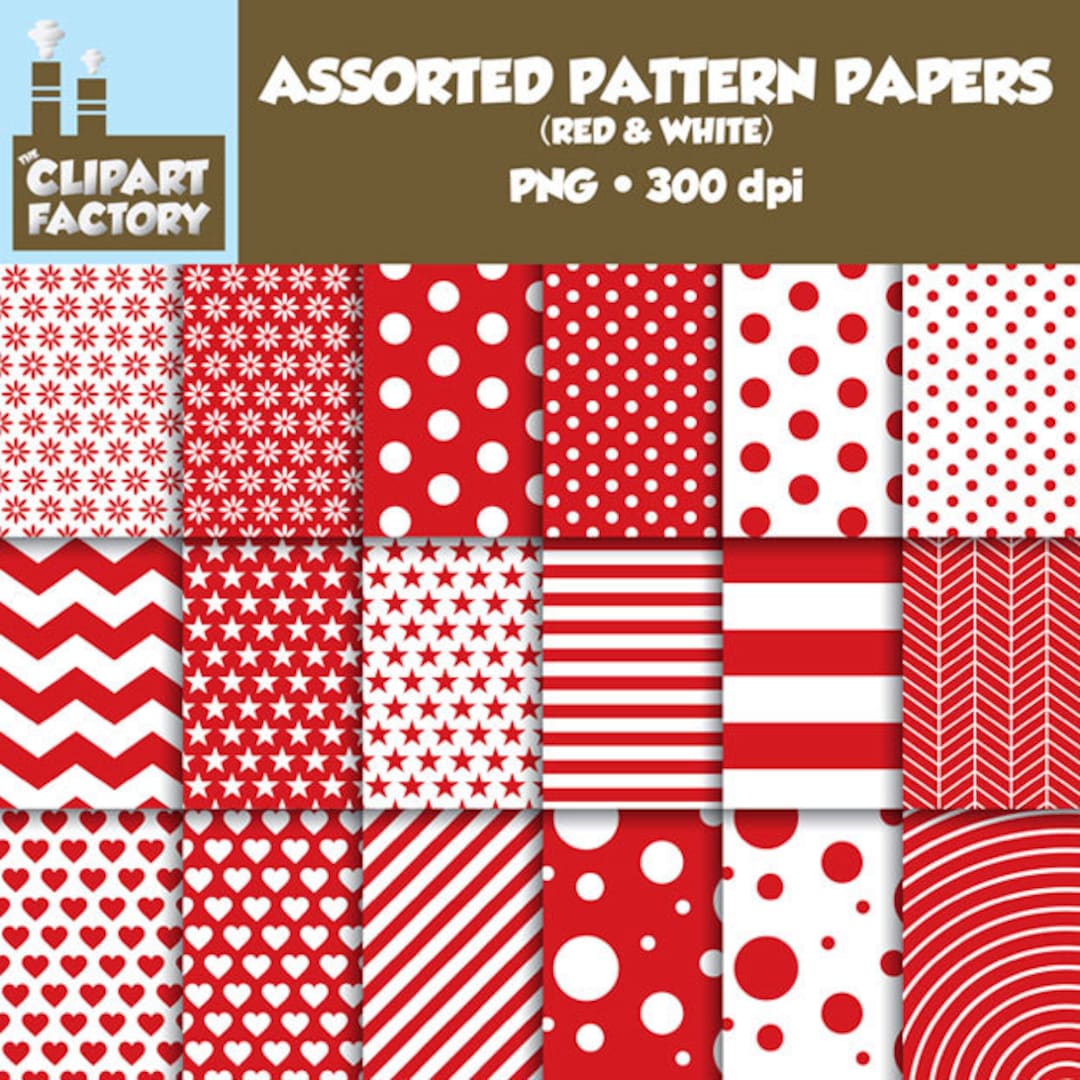 Clip Art: Assorted Patterns-red & White - 18 Digital Papers - Etsy