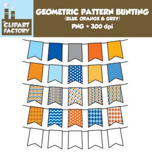 Clip Art: Geometric Pattern Bunting - 10 Fun Blue, Orange, Grey Banners ...