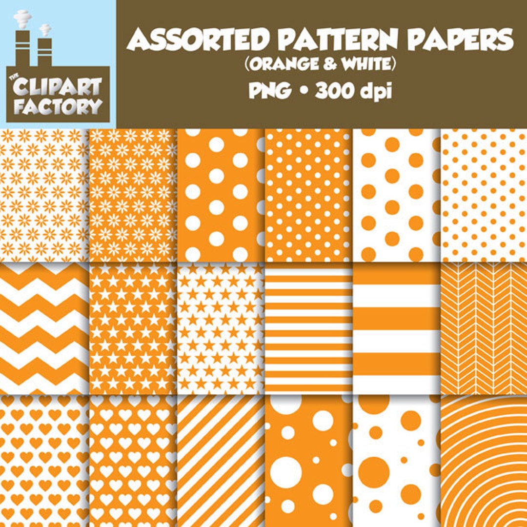 Clip Art: Assorted Patterns-orange & White - 18 Digital Papers - Etsy