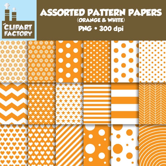 Clip Art: Assorted Patterns-orange & White 18 Digital Papers | Etsy