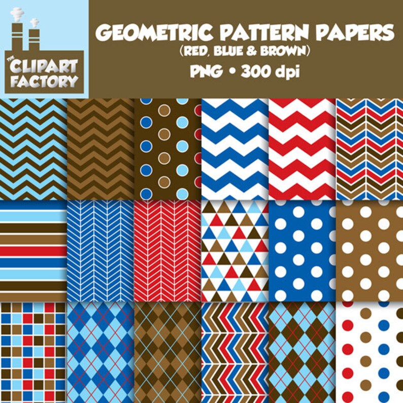 Clip Art: Geometric Patterns-red, Blue, Brown 18 Digital Papers - Etsy
