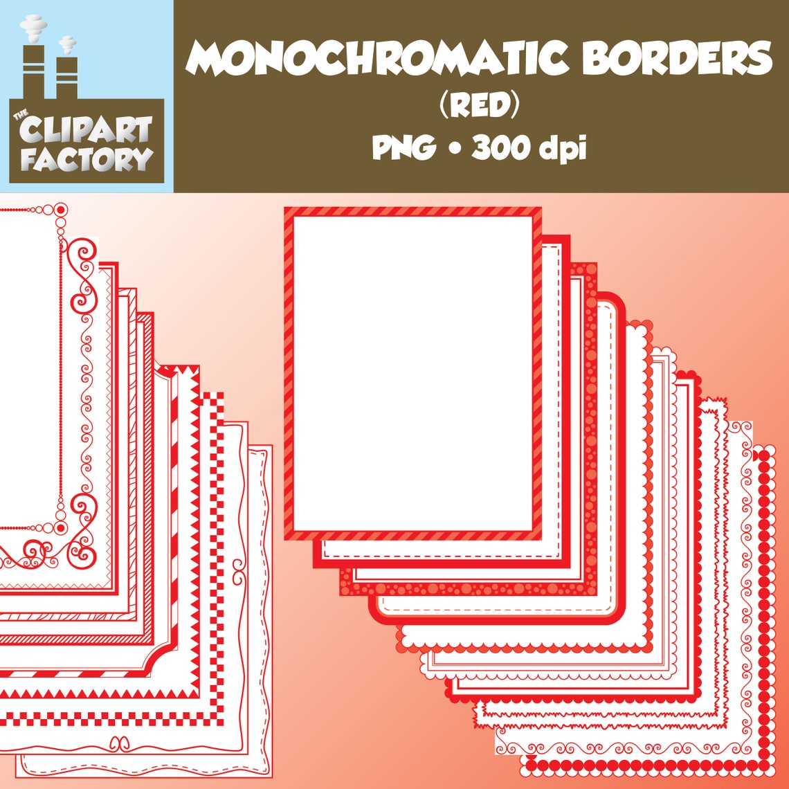 Clip Art: Monochromatic Digital Borders-red - 20 Borders - Etsy