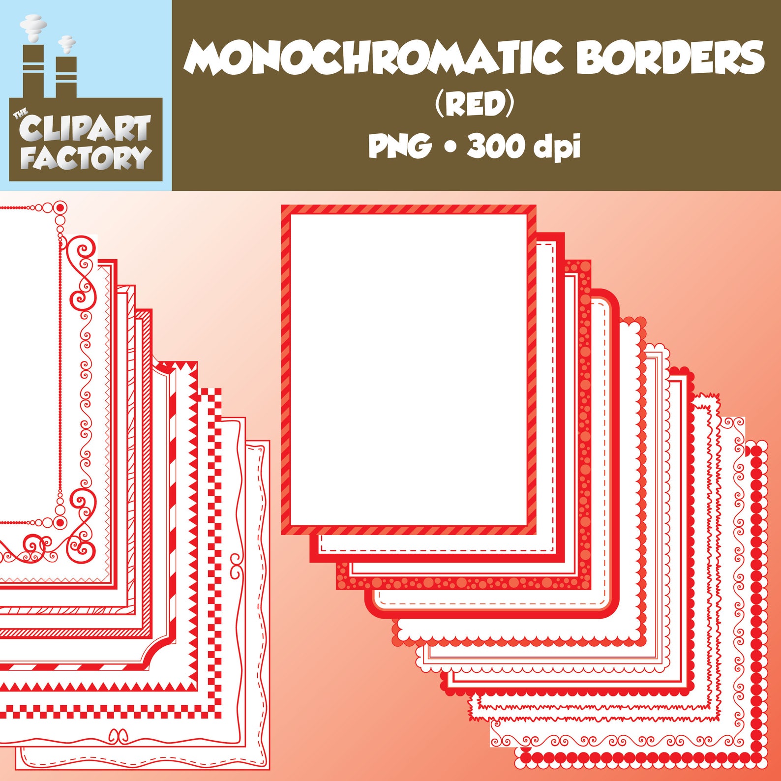 Clip Art: Monochromatic Digital Borders-red - 20 Borders - Etsy