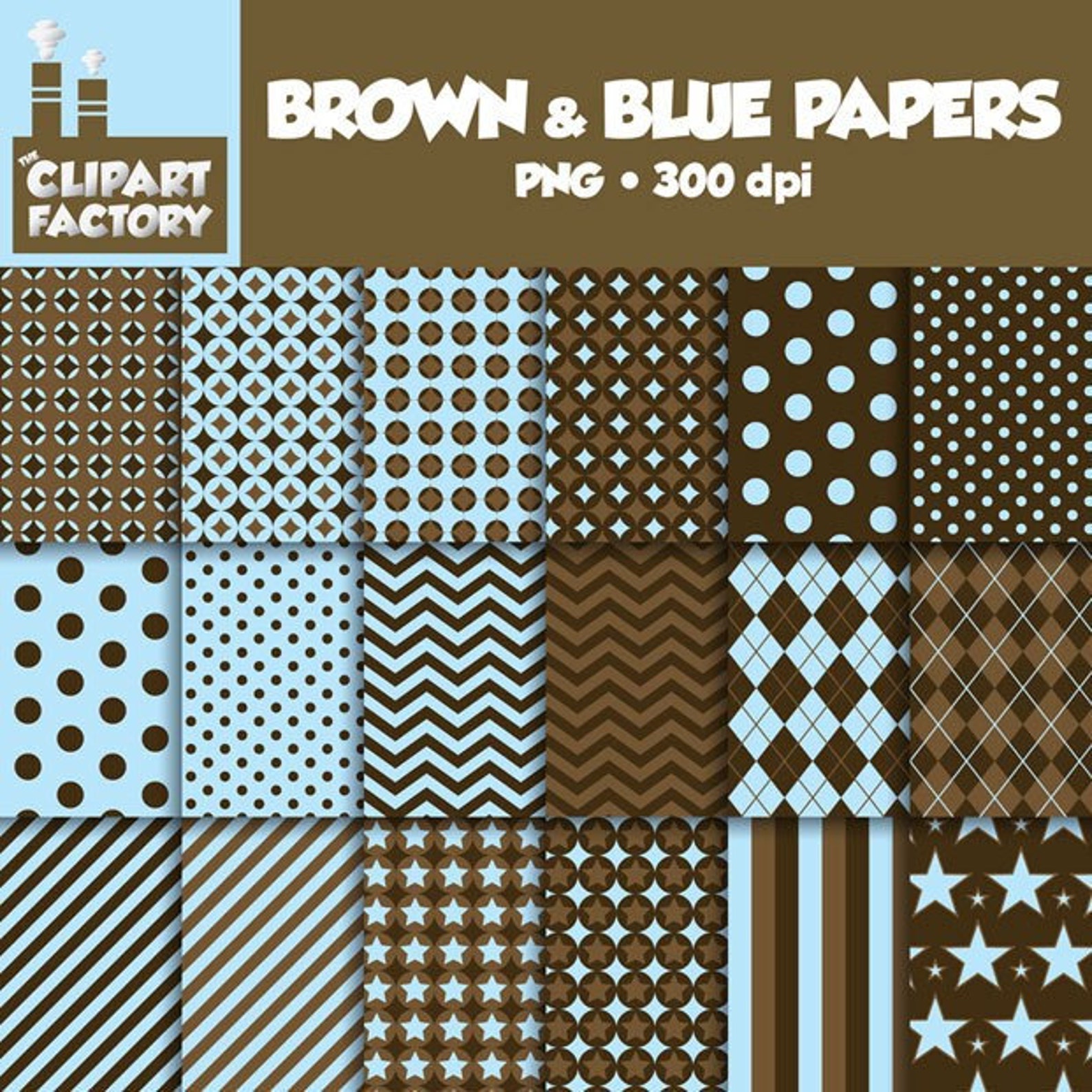 Clip Art: Assorted Brown and Blue Background Patterns - 18 Digital ...