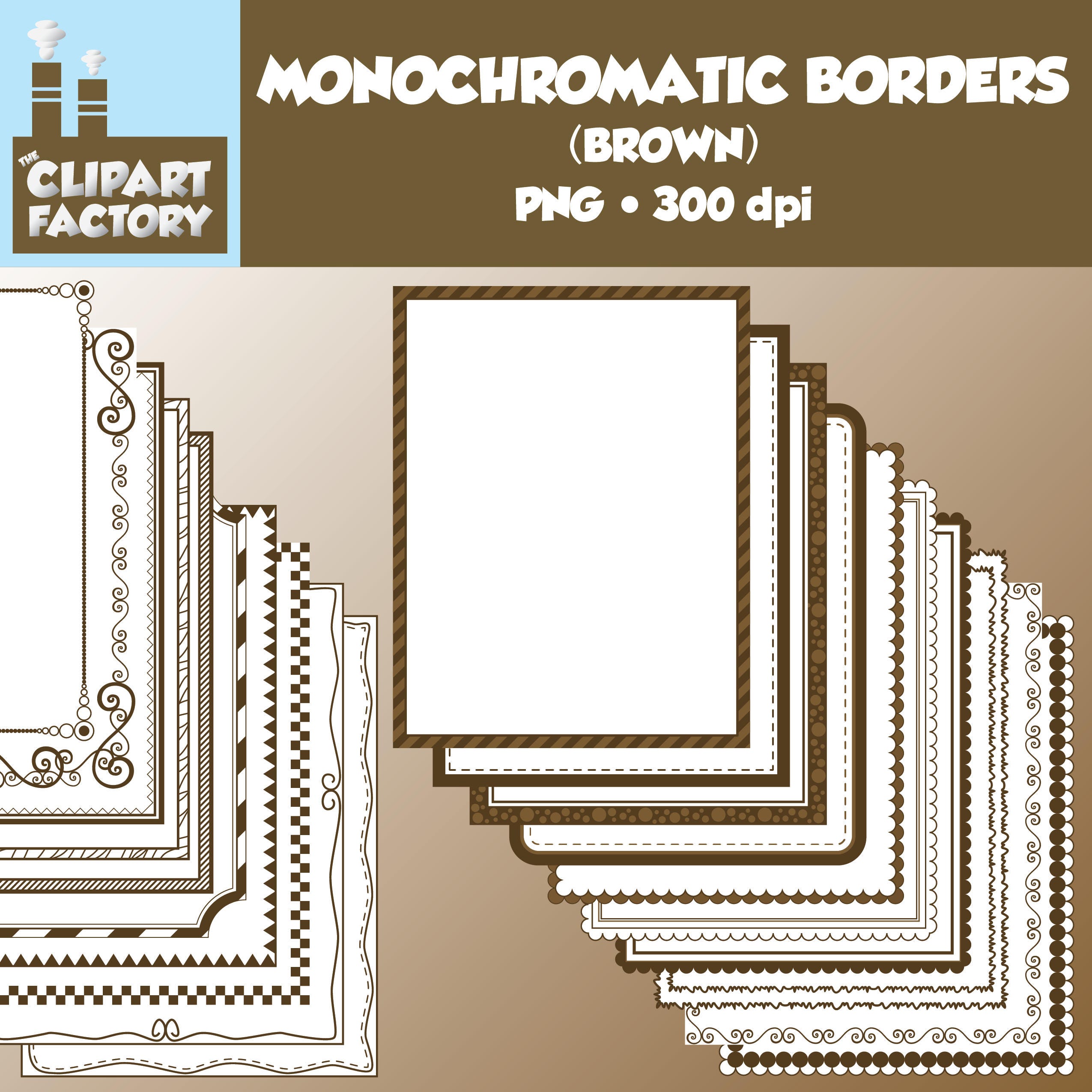 Clip Art: Monochromatic Digital Borders-brown - 20 Borders - Etsy