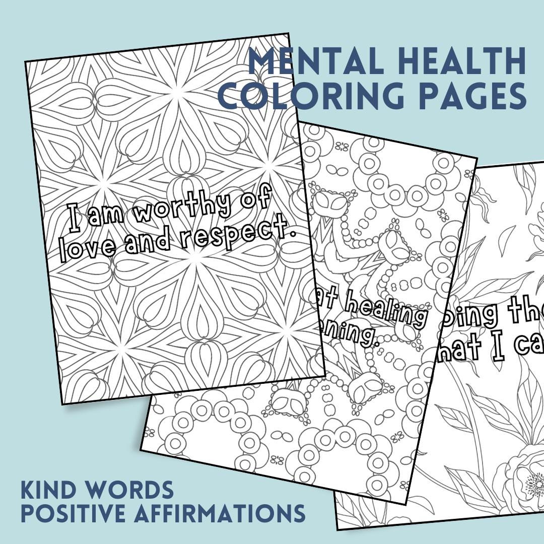 Printable Mental Health Coloring Pages for Teens and Adults; Kind Words ...