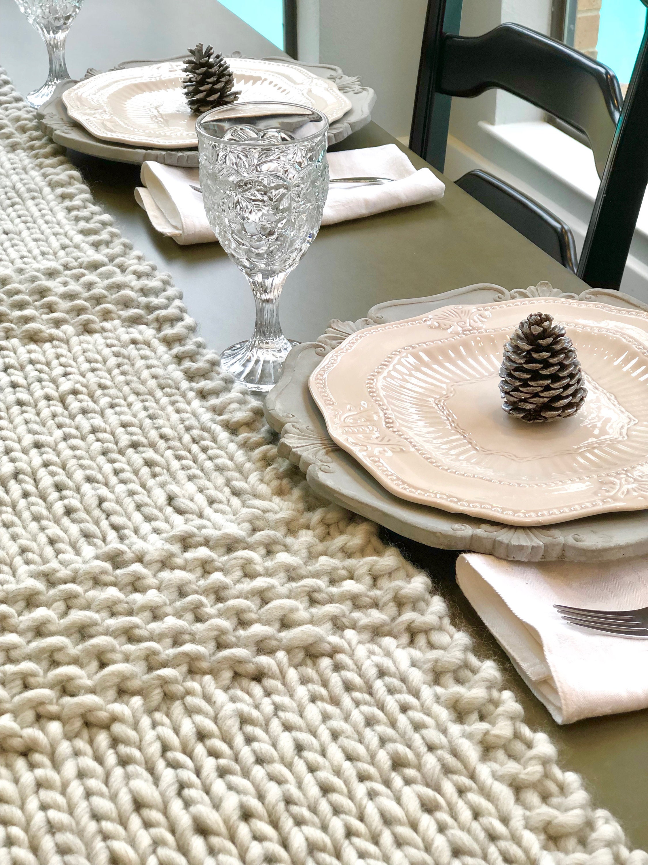 Knit Moss Stitch Table Runner Pattern, Hand-knit Moss Stitch Table ...