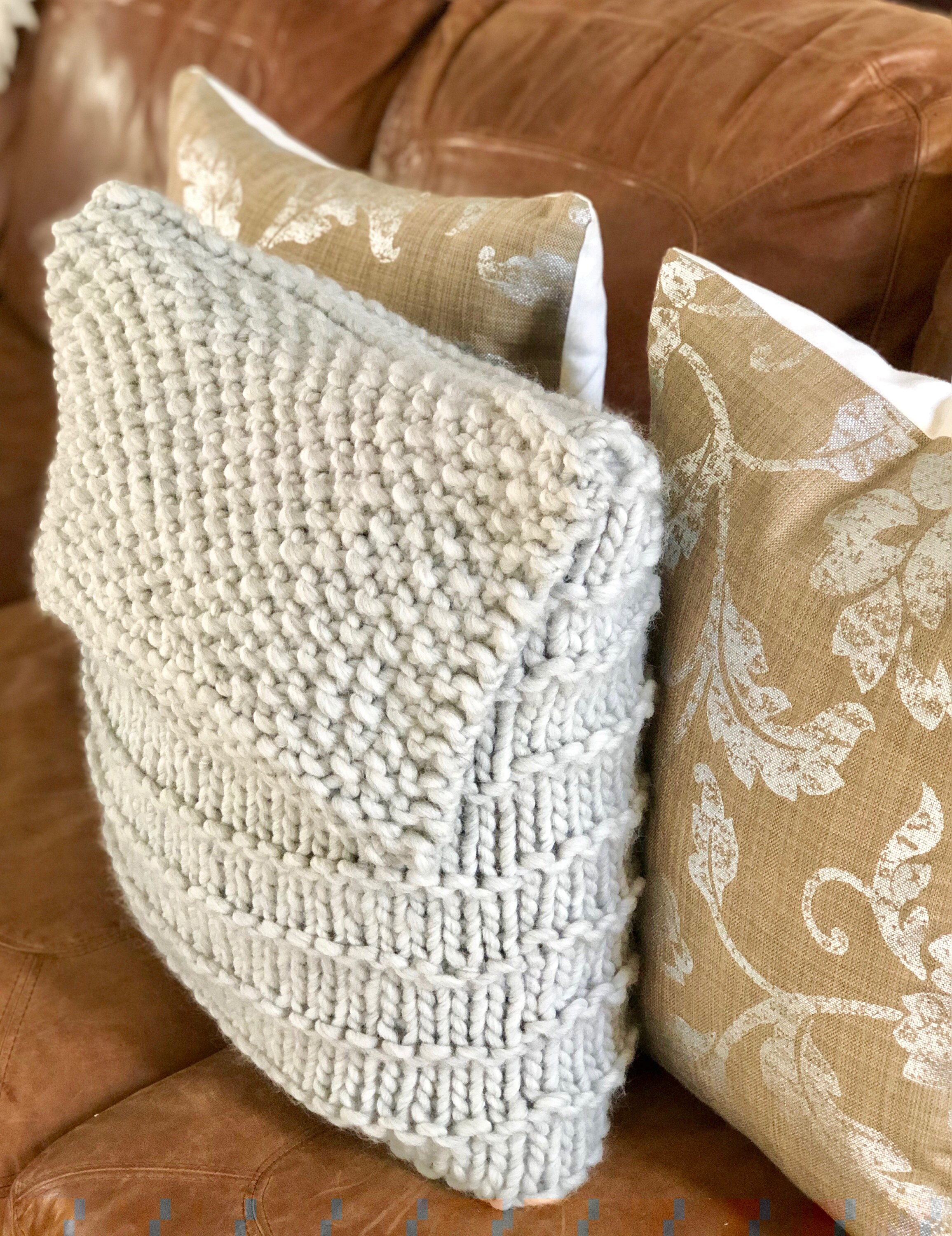 Chunky Knit Moss Stitch Pillow Cover Pattern, Bulky Wool Hand Knit Seed ...