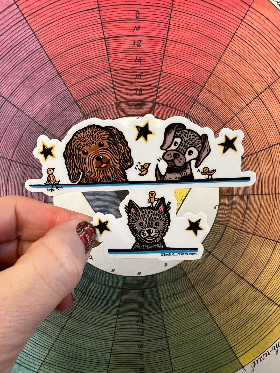 Three Happy Dogs Die Cut Vinyl Decal Sticker for Waterbottle Laptop Car ...