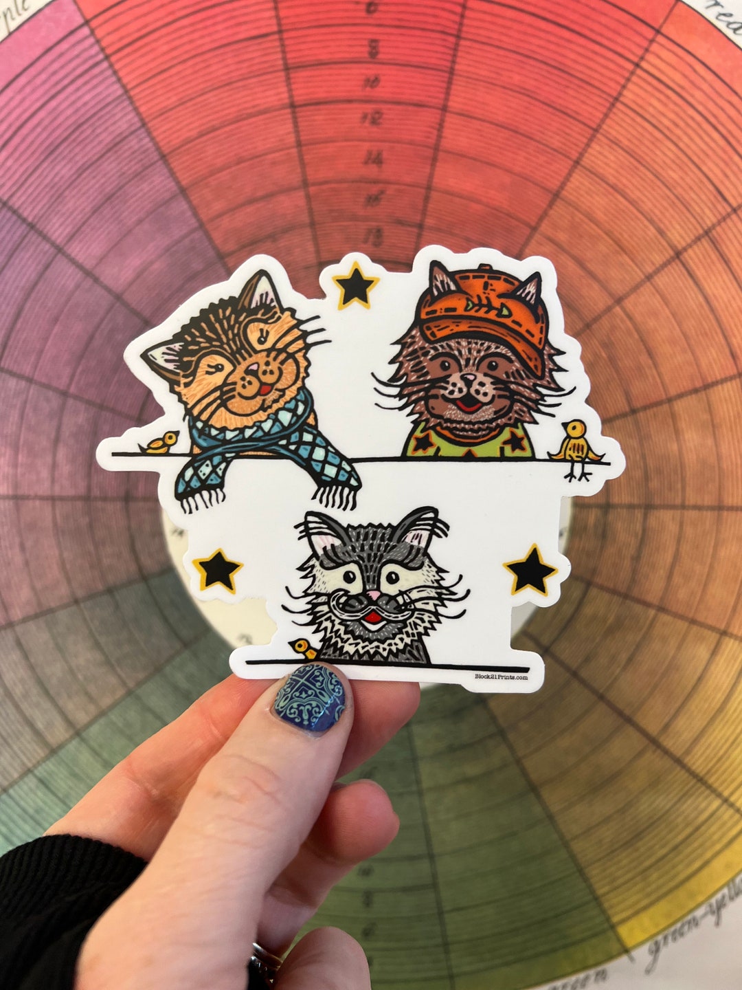 Three Happy Cats Die Cut Vinyl Decal Sticker for Waterbottle Laptop Car ...