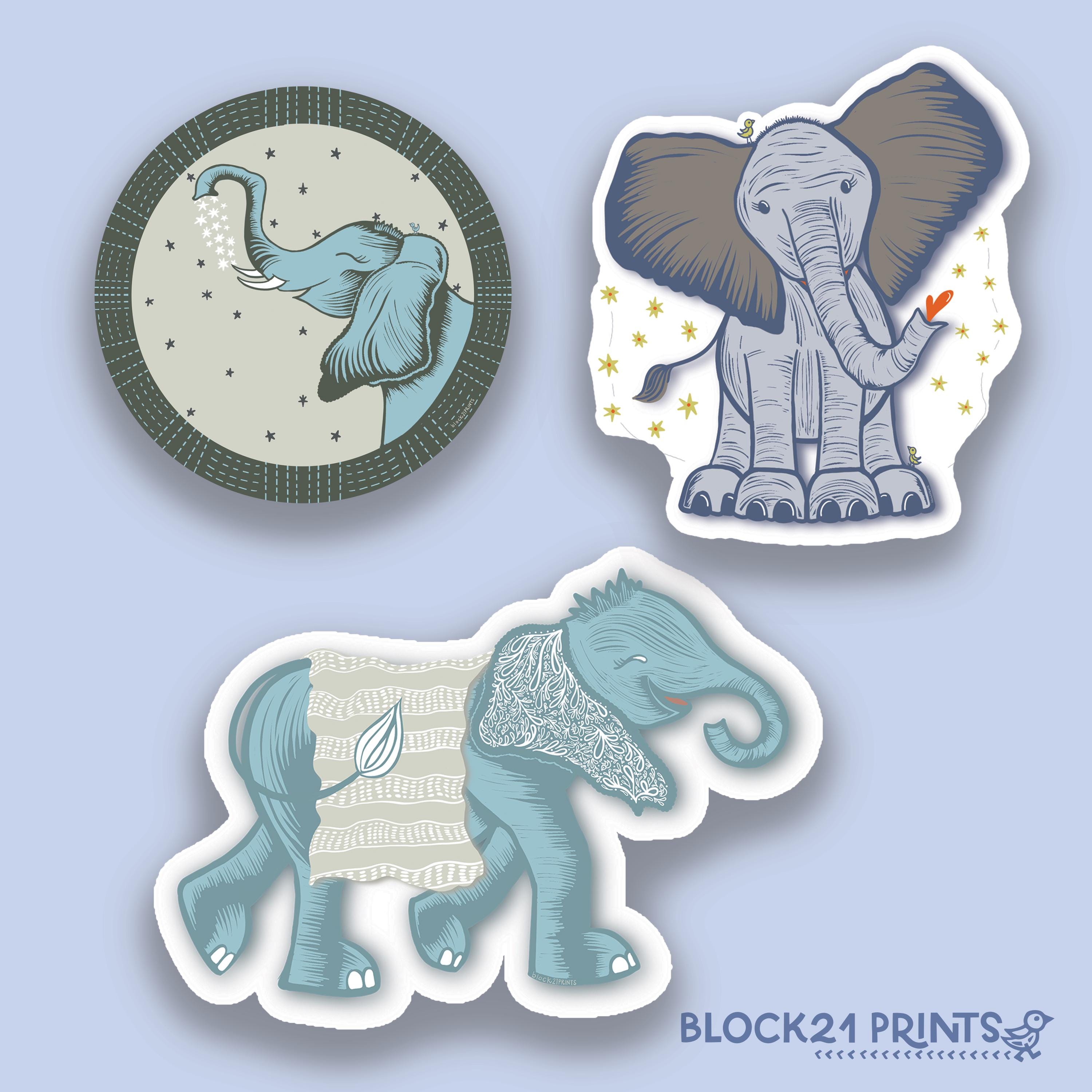 Elephant Sticker Set – Cute Animal Stickers, Gift for Elephant Lover ...