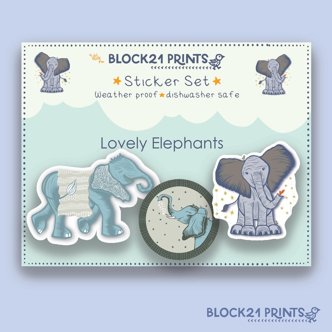 Elephant Sticker Set – Cute Animal Stickers, Gift for Elephant Lover ...