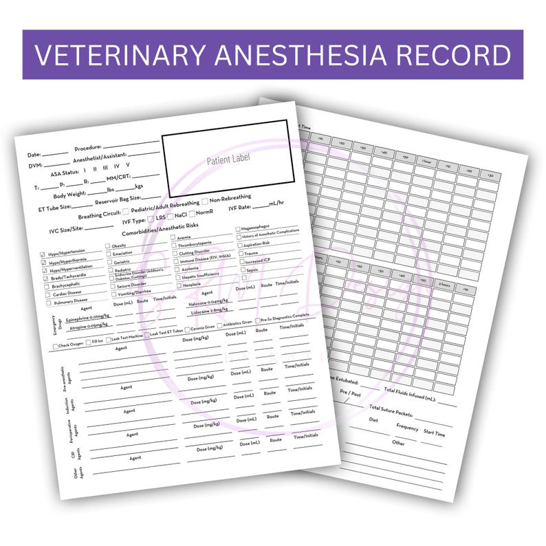 Vet Anesthesia Monitoring Sheet, Surgery Record PDF, Emergency Vet Tech ...