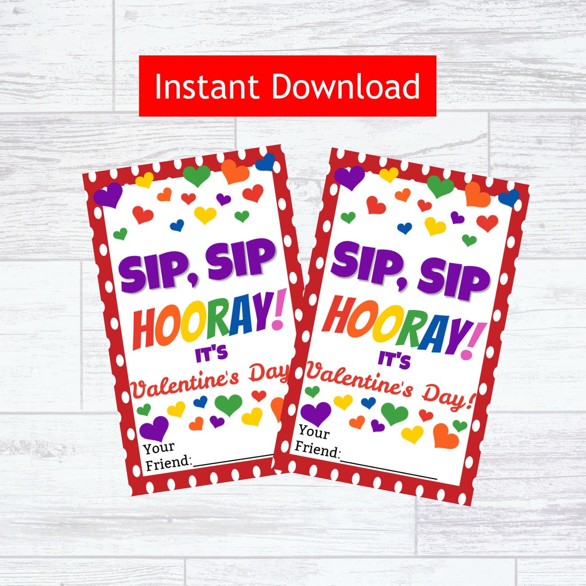 Sip Sip Hooray It's Valentine's Day Printable Tag - Etsy