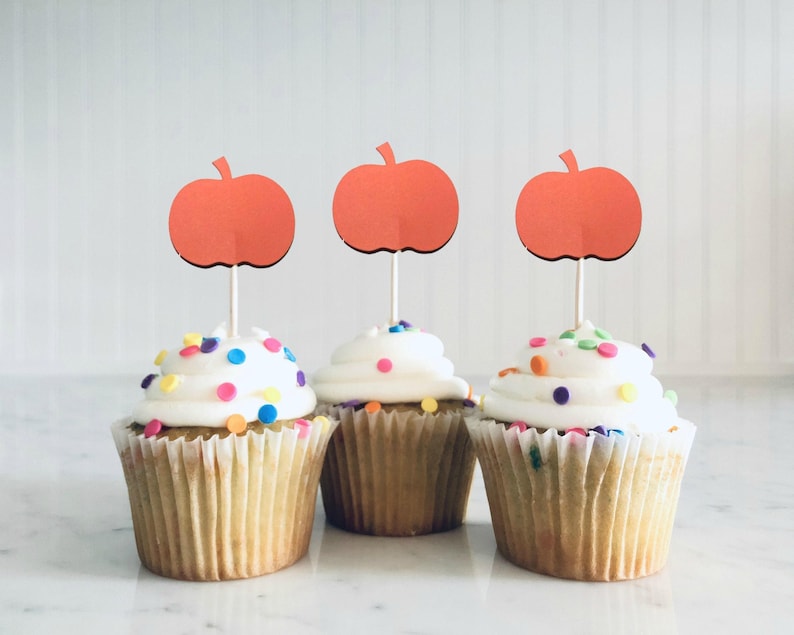 Pumpkin Cupcake Toppers - Halloween Party, Food Picks, Fall Wedding ...