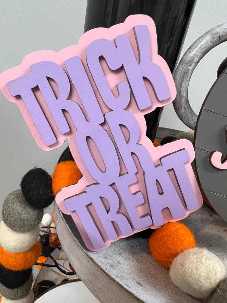Pastel Halloween Tiered Tray Decor - Pink and Purple Halloween Signs ...