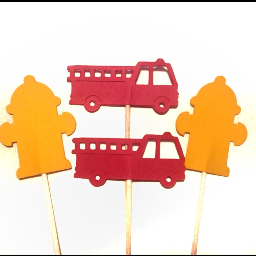 Fire Trucks & Fire Hydrants Cupcake Toppers - Firefighter Birthday ...